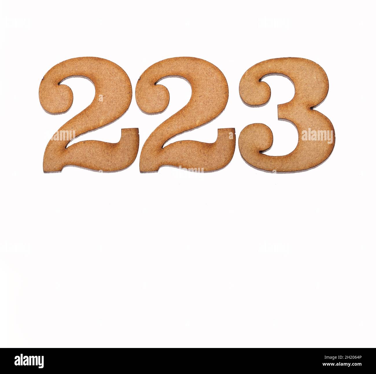 Number 223 - Piece of wood isolated on white background Stock Photo - Alamy