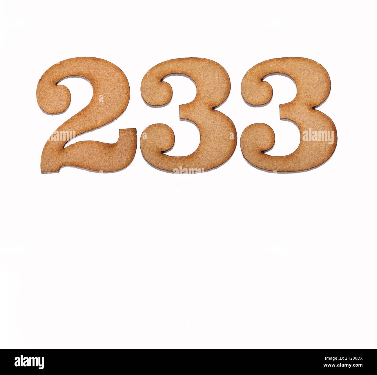 Number 233 - Piece of wood isolated on white background Stock Photo - Alamy