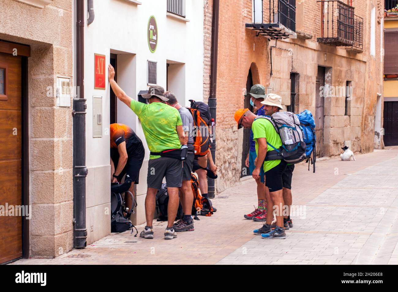 Pilgrims walking the Camino de Santiago the way of St James pilgrimage ...