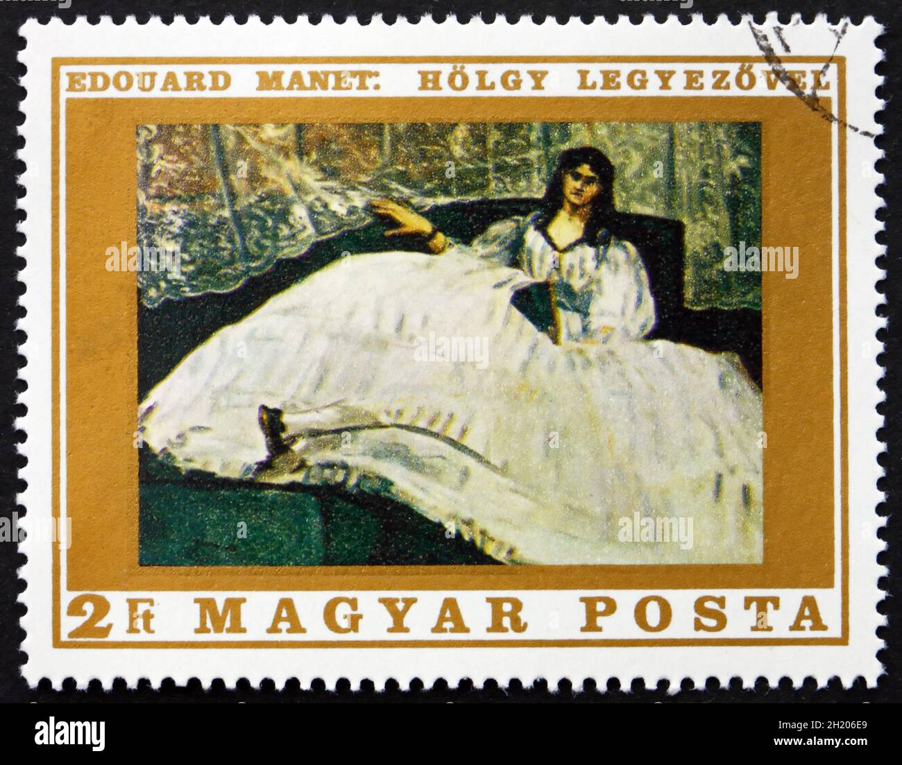 HUNGARY - CIRCA 1969: a stamp printed in Hungary shows Lady with Fan ...