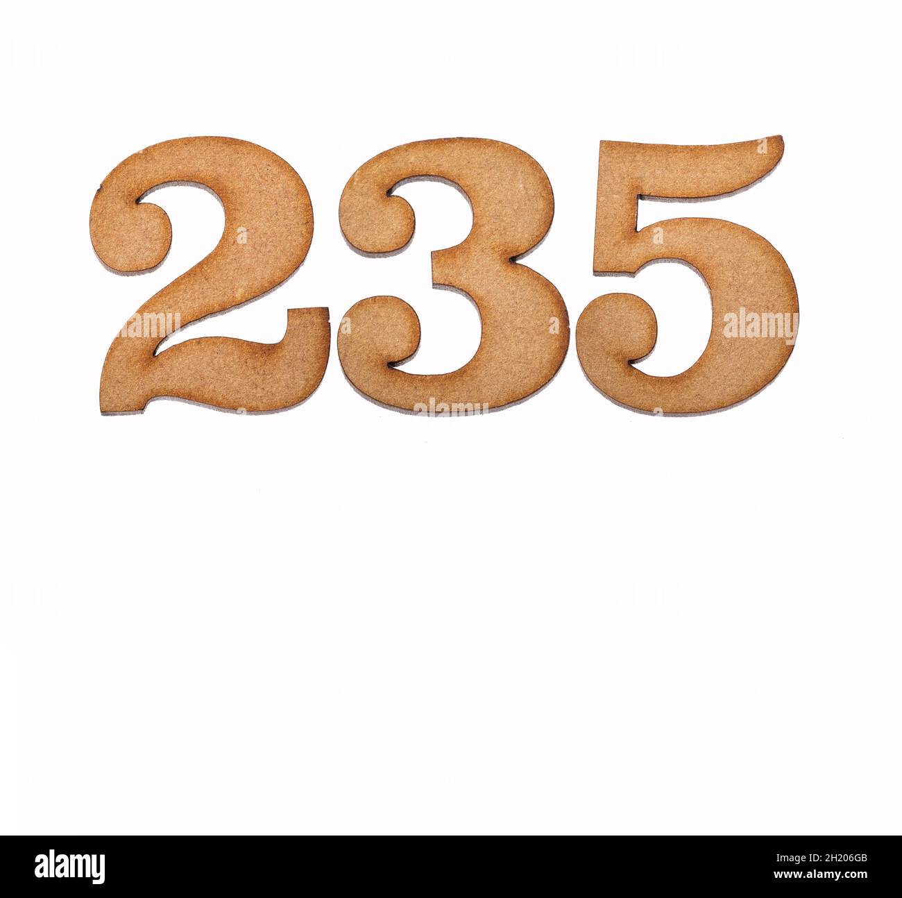 Number 235 - Piece of wood isolated on white background Stock Photo - Alamy