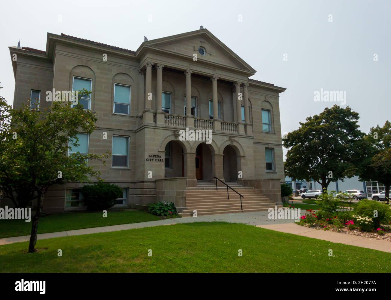 Alpena Michigan, USA - July 19, 2021: City Hall building and grounds in ...