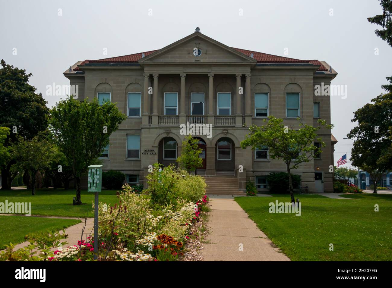 Alpena Michigan, USA - July 19, 2021: City Hall building and grounds in ...
