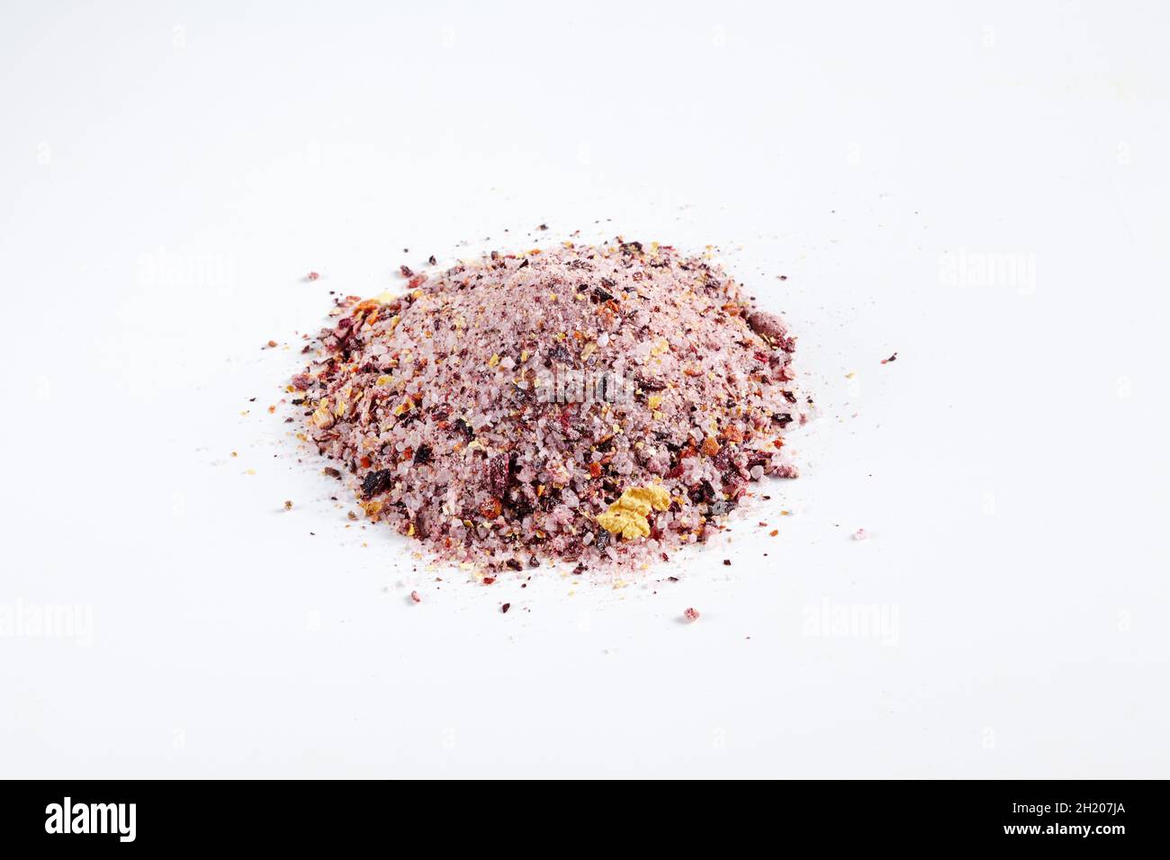 Spice mixture with rose petals, lime zest, mallow, chilli and salt ...