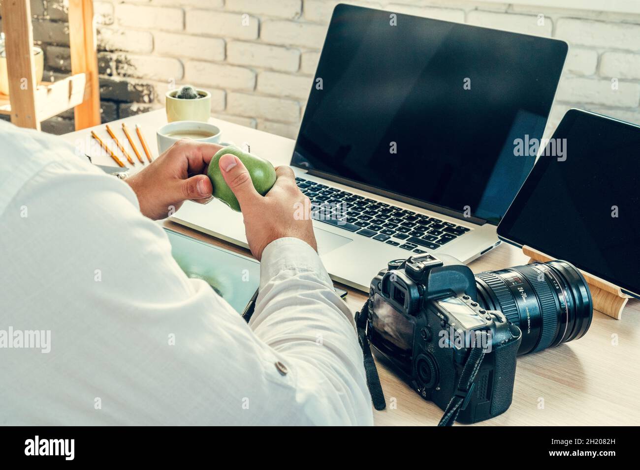 Working table of a photographer close up Stock Photo - Alamy