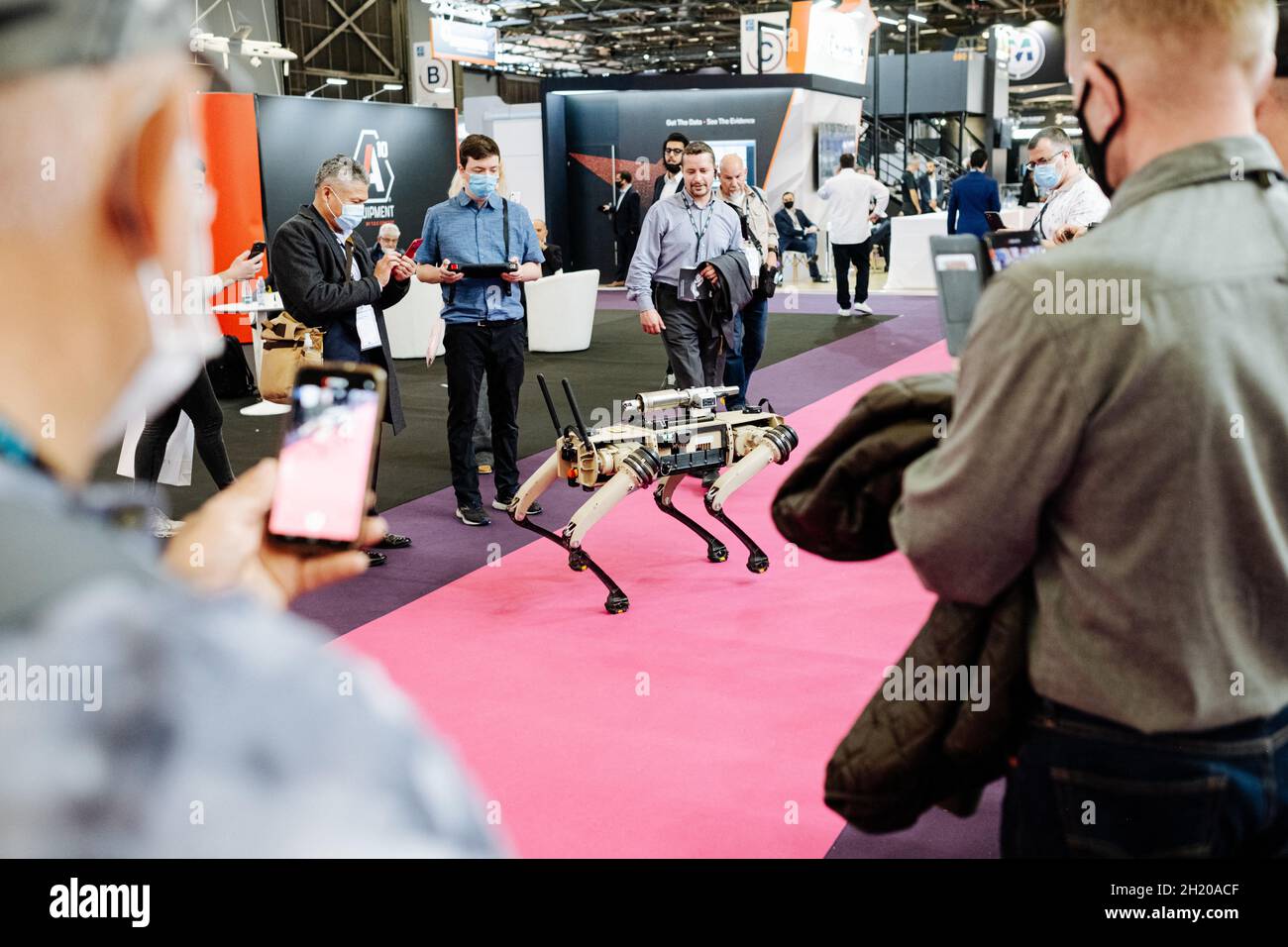 A robotic dog is seen at the Milipol exposition. The Milipol exhibition ...