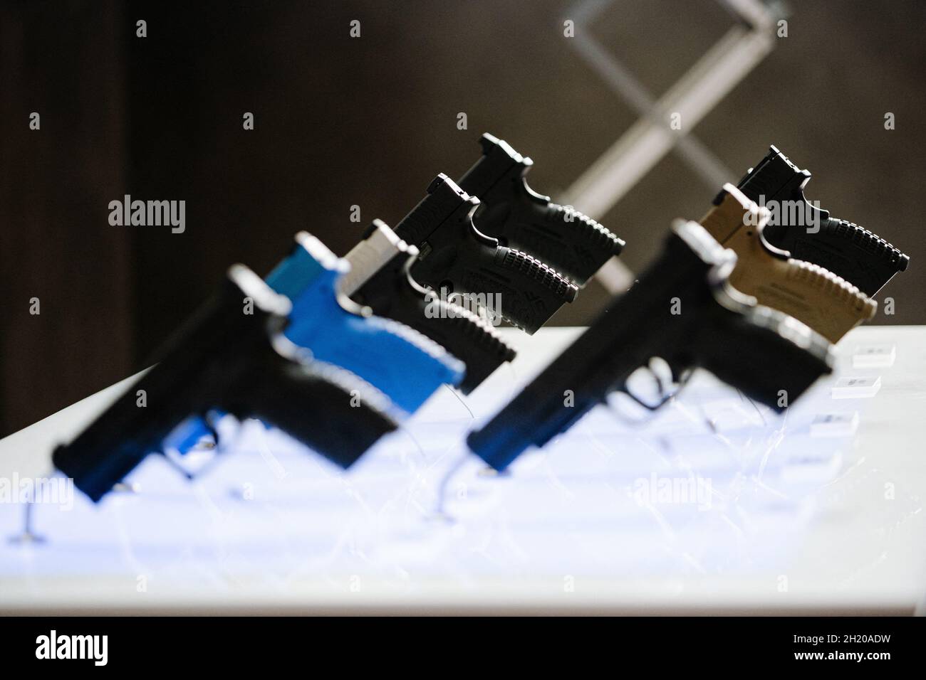 Guns at the Milipol exposition. The Milipol exhibition is an event ...