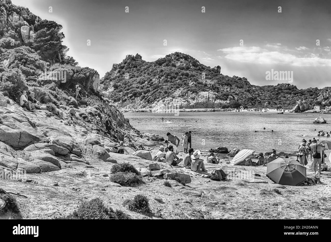 SPARGI, ITALY - AUGUST 8: View over the picturesque Cala Corsara beach ...