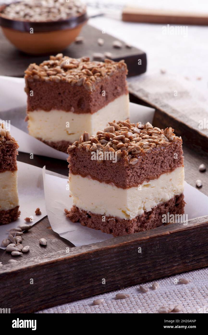 Chocolate cheesecake with sunflower seeds Stock Photo - Alamy