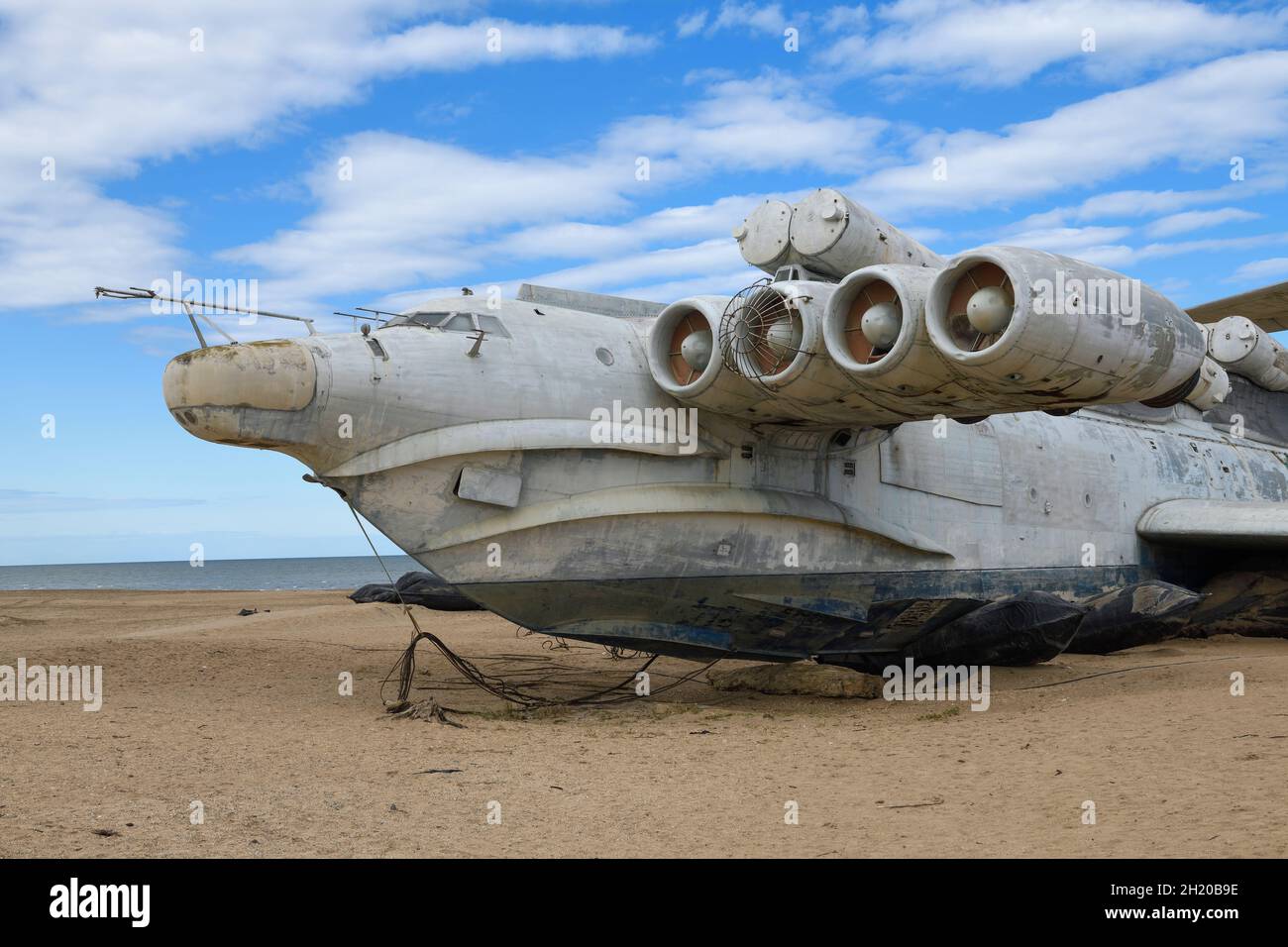 DERBENT, RUSSIA - SEPTEMBER 27, 2021: The bow of military rocket wing ...