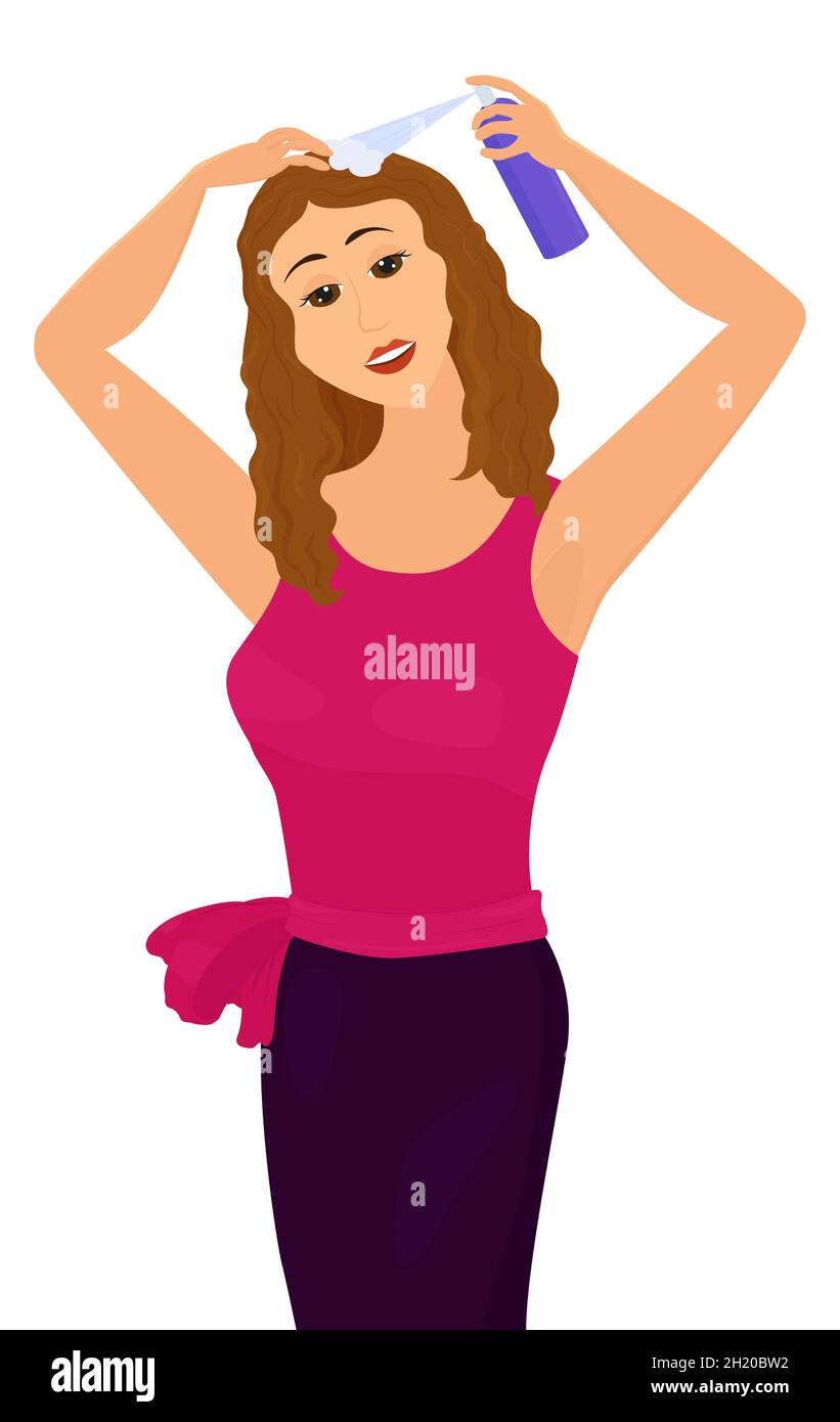 Youn woman using dry shampoo. Spray for hair volume, beauty procedure ...