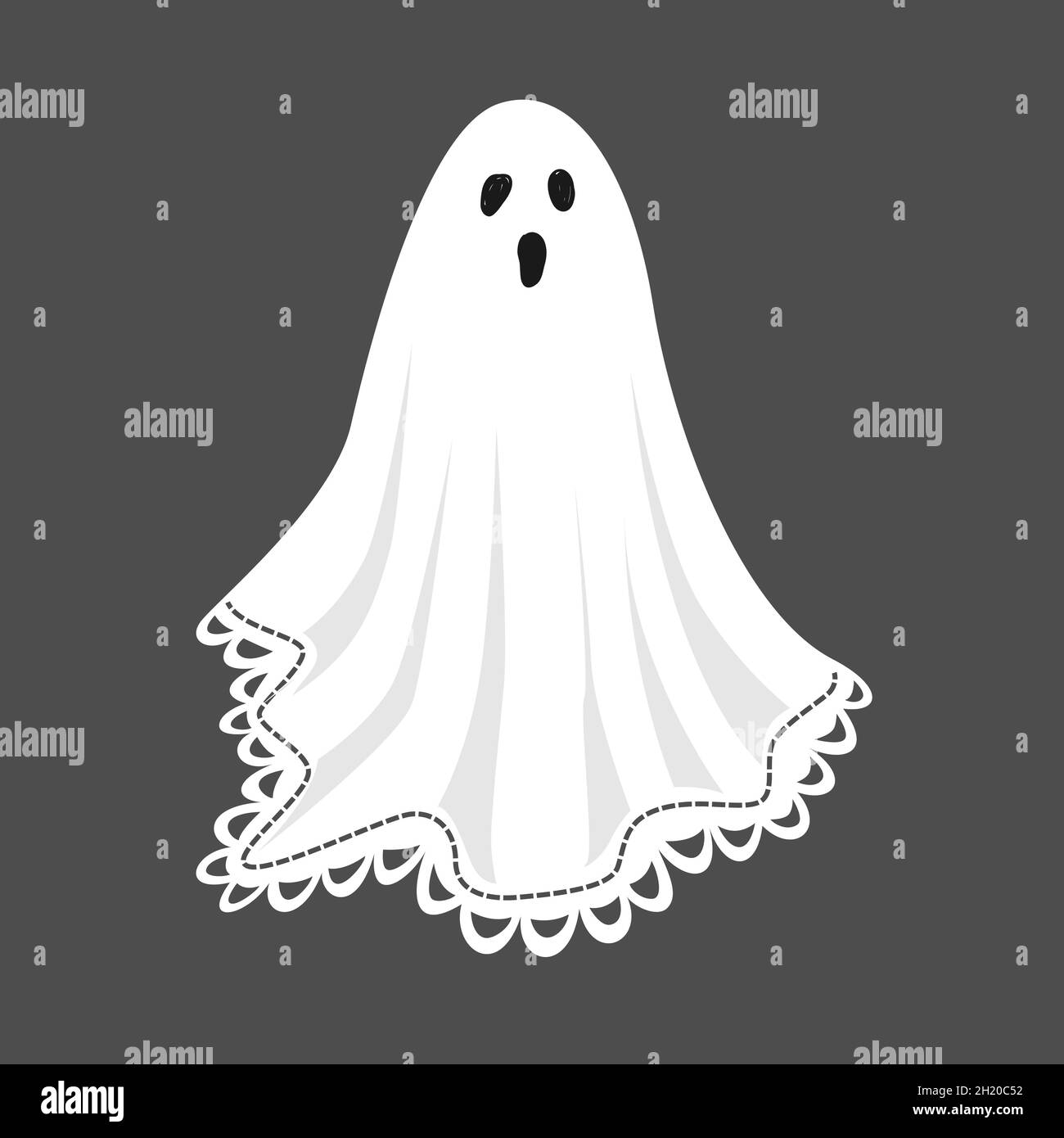 Cute ghost in a vintage sheet decorated with lace trimming. Template ...