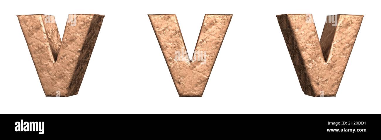 Letter V from Copper letters alphabet collection set. Isolated. 3D ...