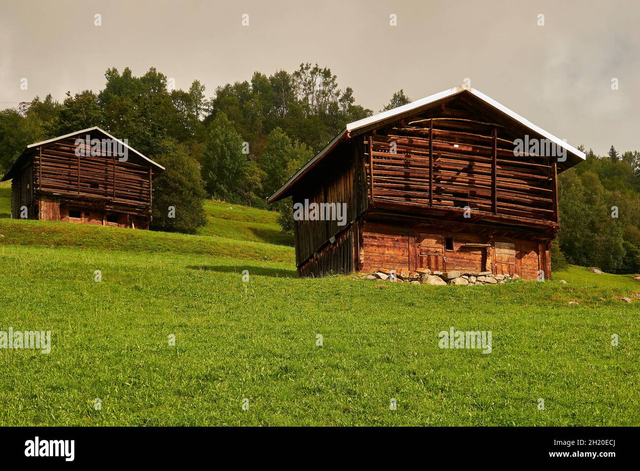 2 Two Hay Barns In The Typical Surselva Architectural Style On Alpine ...