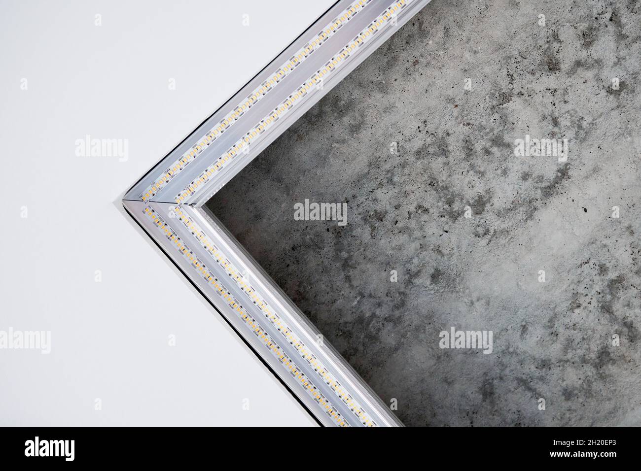 Strip LED light with square aluminum profile. Stretch ceiling with LED ...