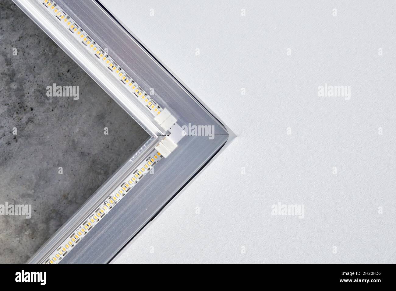 Strip LED light with square aluminum profile. Stretch ceiling with LED ...