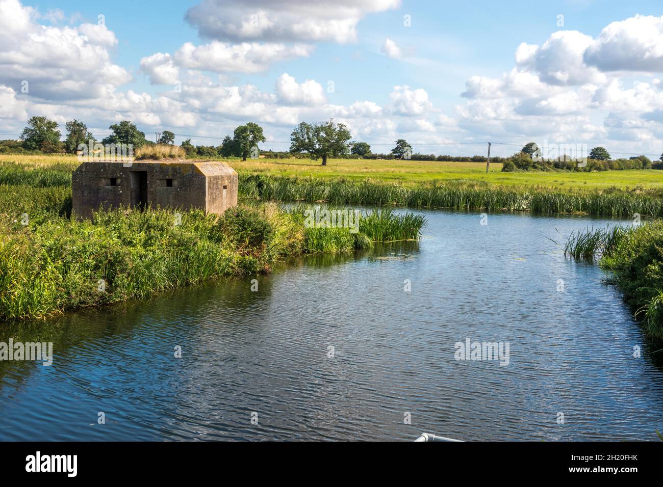 World War Two pillbox guarding the River Cam, a fen drainage dyke and ...