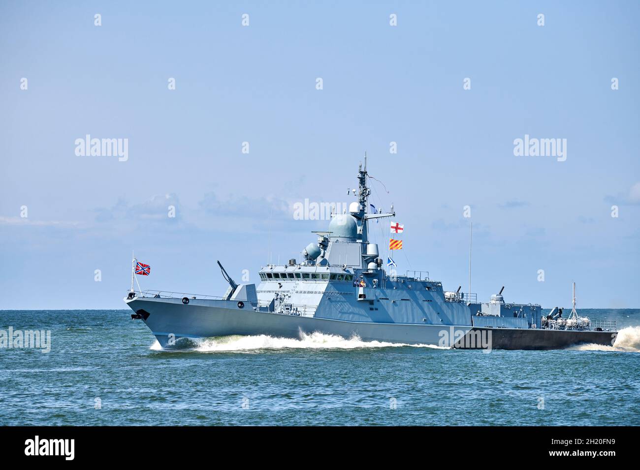 Large missile boat during naval exercises and parade, guided missile ...