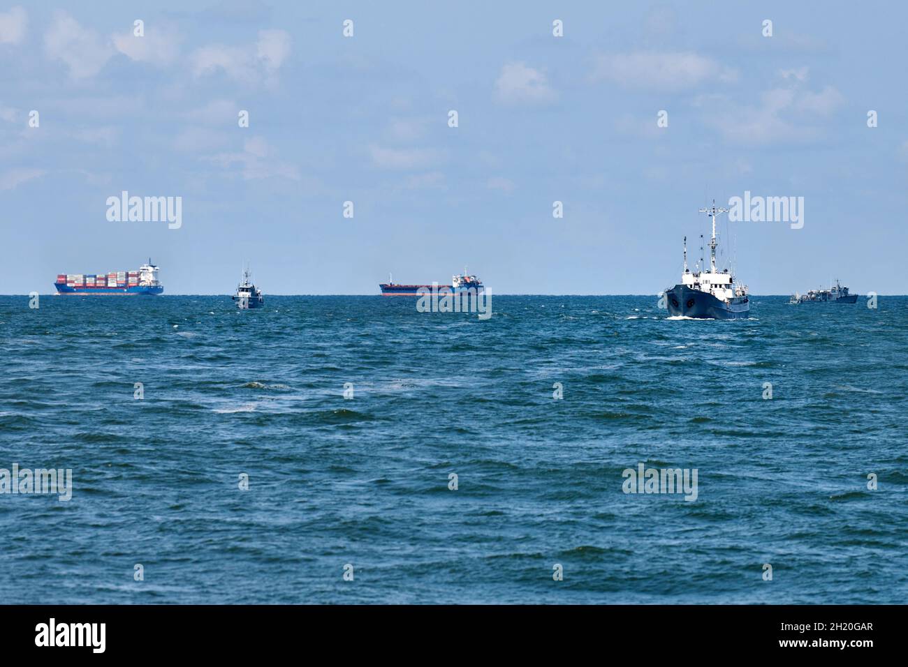 Container cargo ships in distance, import export business trade ...