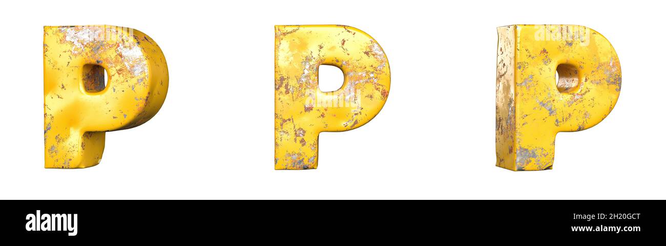 Letter P from alphabet set of metallic yellow grunge letters. Isolated ...