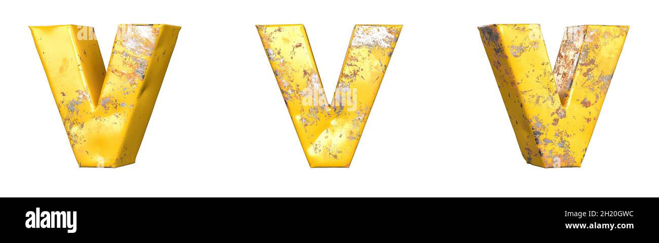 Letter V from alphabet set of metallic yellow grunge letters. Isolated ...