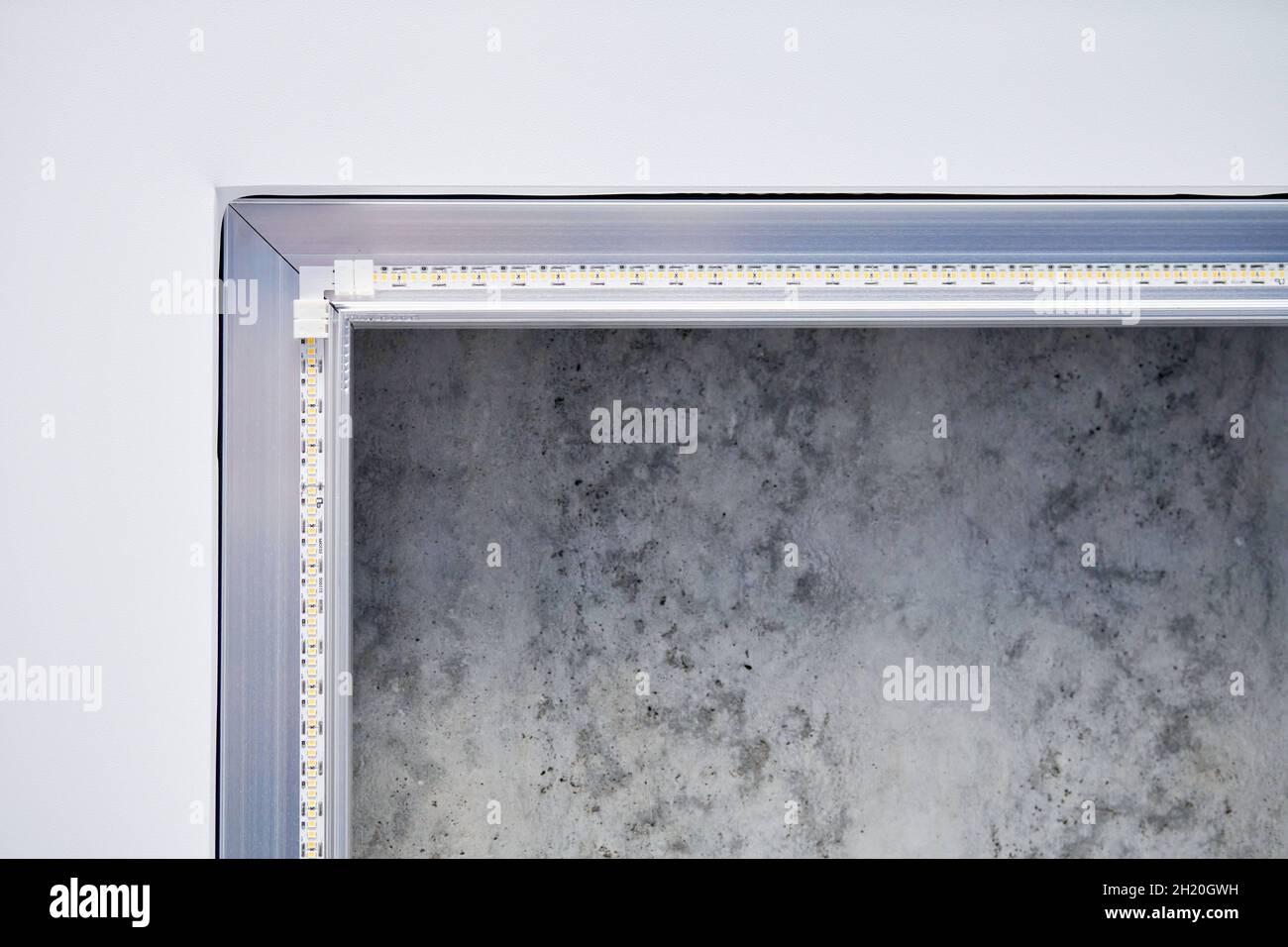 Strip LED light with square aluminum profile. Stretch ceiling with LED ...