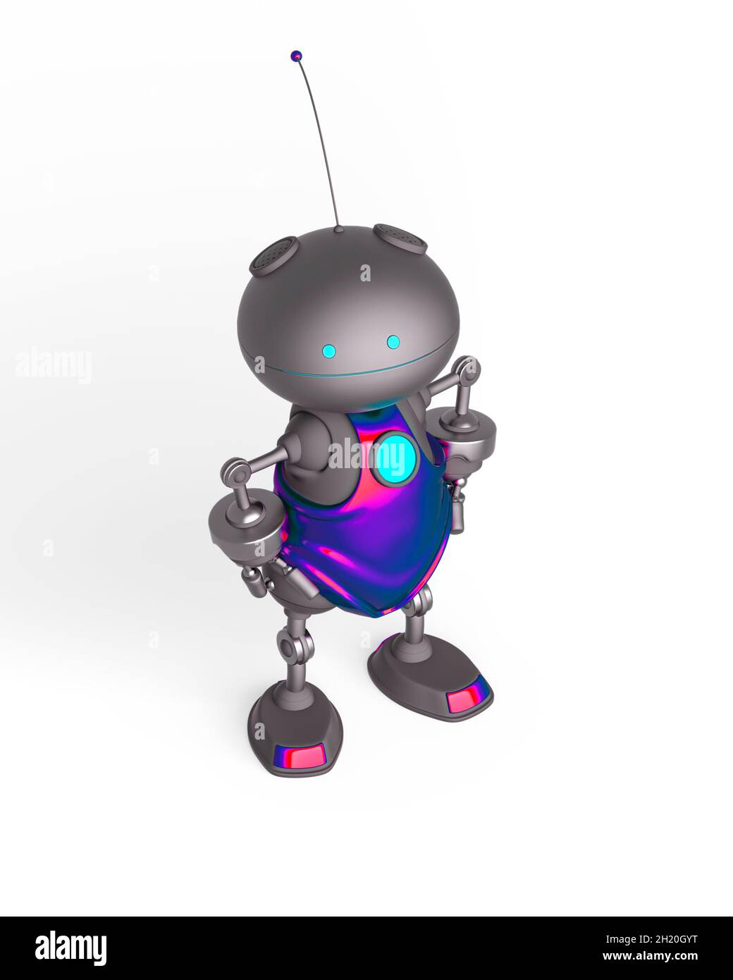 mini bot is doing a super hero pose in white background isometric view ...