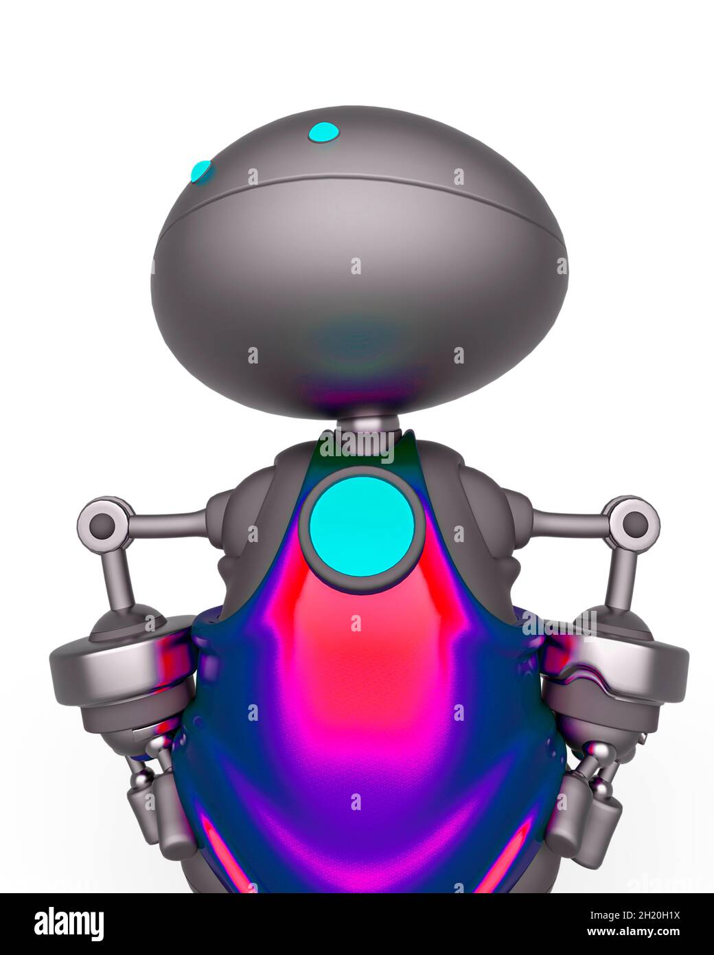 mini bot is doing a super hero pose in white background close up view ...