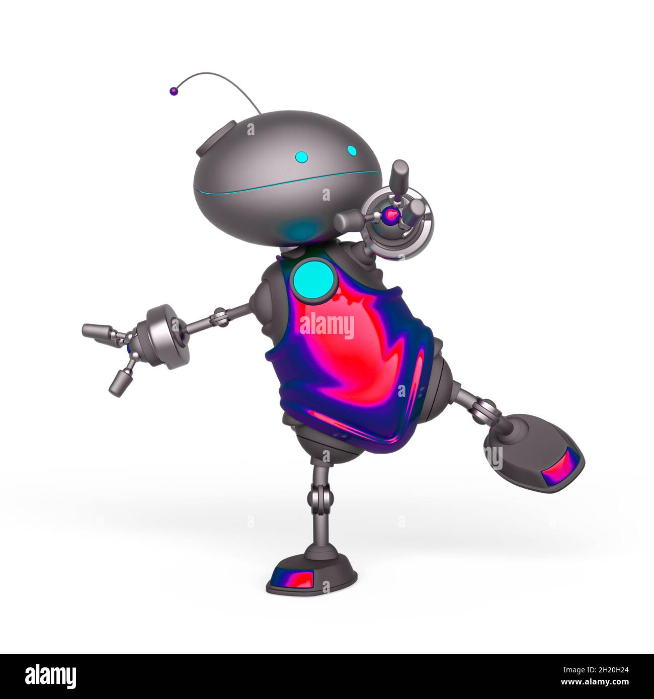 mini bot is doing some exercises in white background, 3d illustration ...