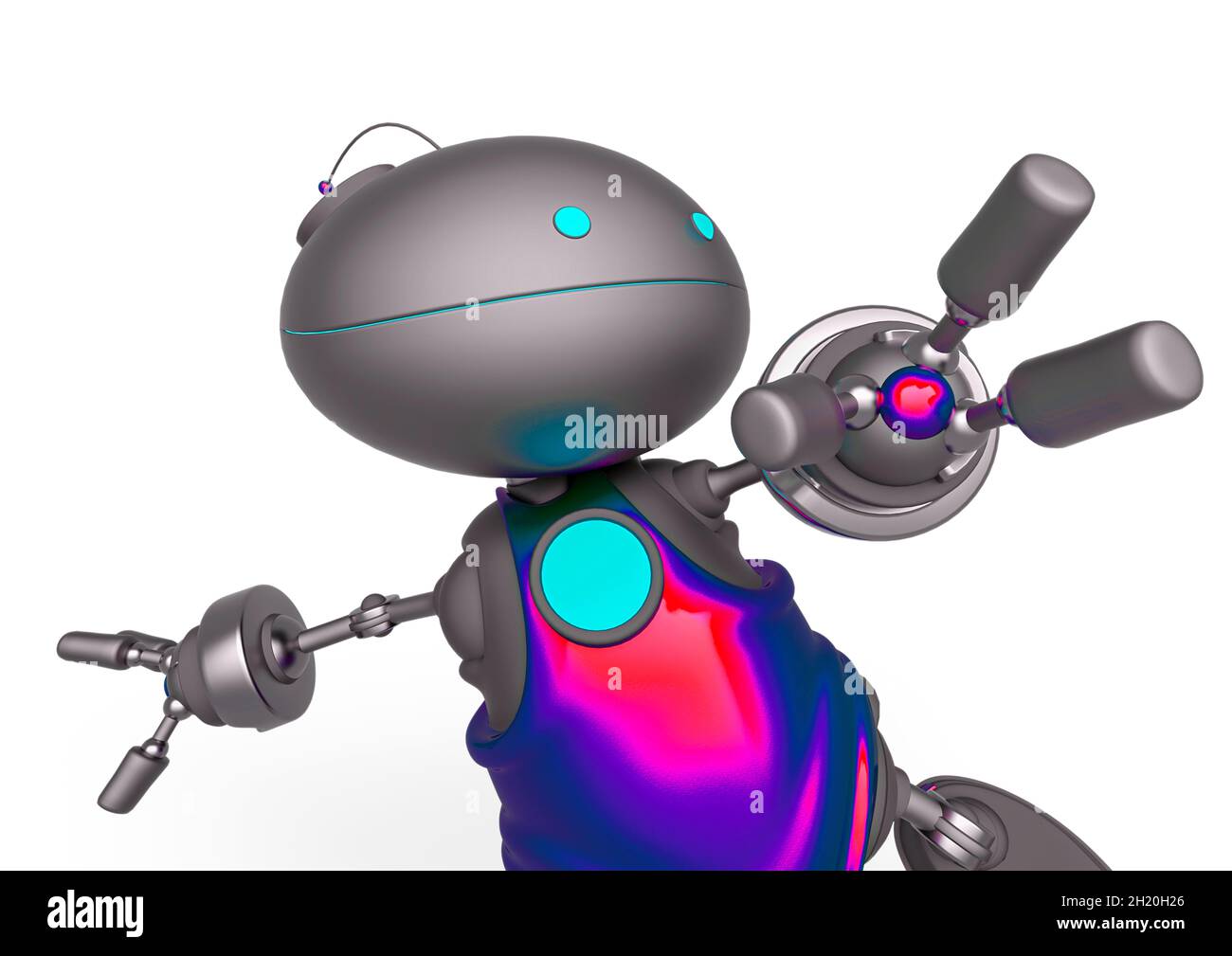 mini bot is doing some exercises in white background close up, 3d ...