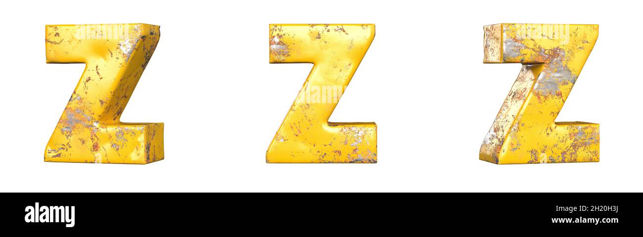 Letter Z from alphabet set of metallic yellow grunge letters. Isolated ...
