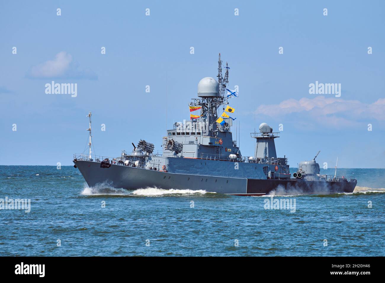 Large missile boat during naval exercises and parade, guided missile ...