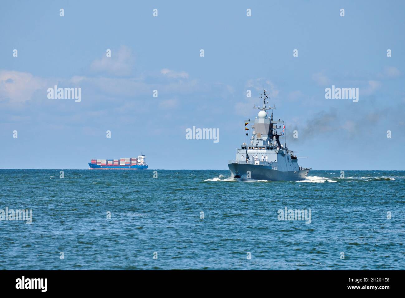Large missile boat during naval exercises and parade, guided missile ...