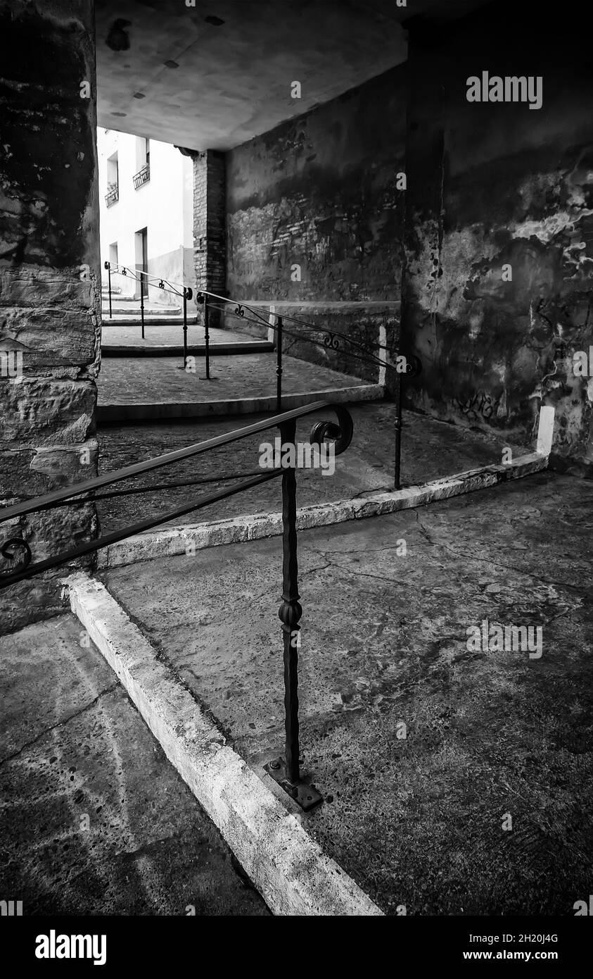 Detail of old stairs on the outside of a village Stock Photo - Alamy