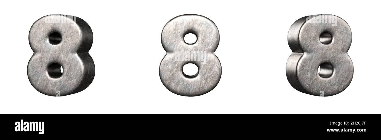 Number 8 (Eight) from a scratched iron numbers collection. Isolated. 3D ...