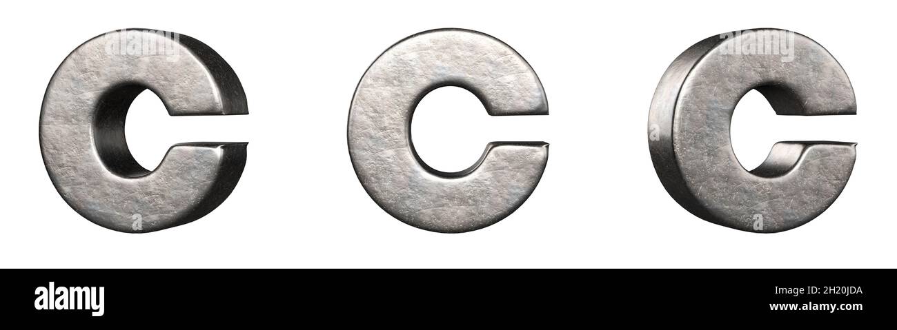 Letter C from a scratched iron letters collection. Isolated. 3D ...