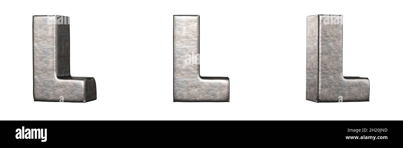 Letter L from a scratched iron letters collection. Isolated. 3D ...