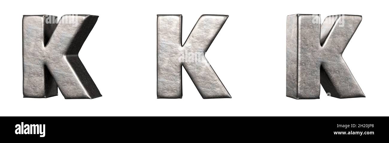 Letter K from a scratched iron letters collection. Isolated. 3D ...