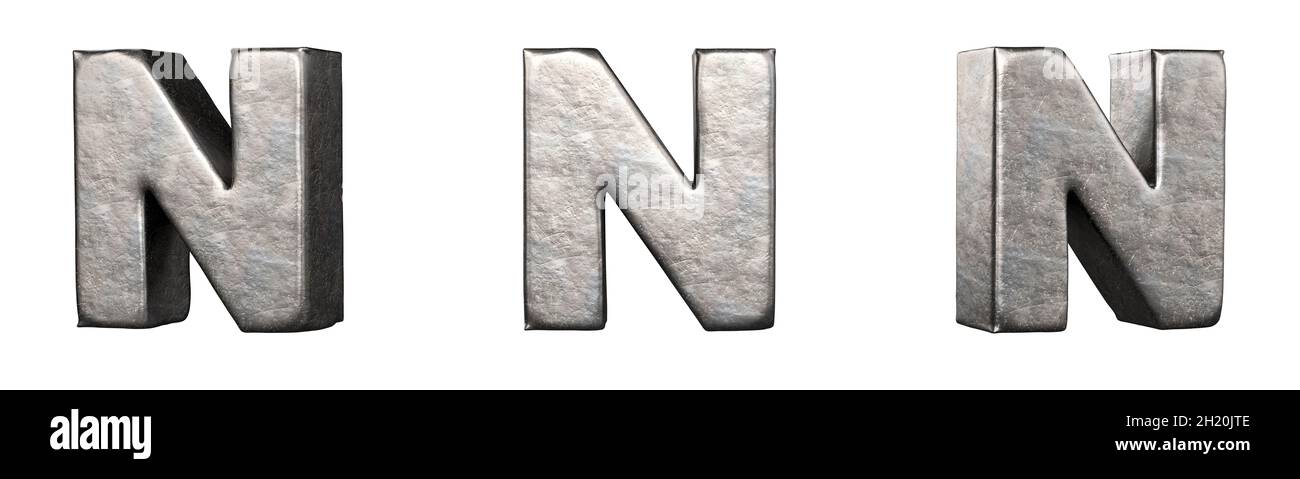 Letter N from a scratched iron letters collection. Isolated. 3D ...