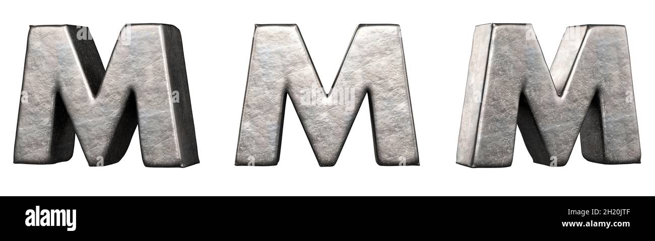 Letter M from a scratched iron letters collection. Isolated. 3D ...