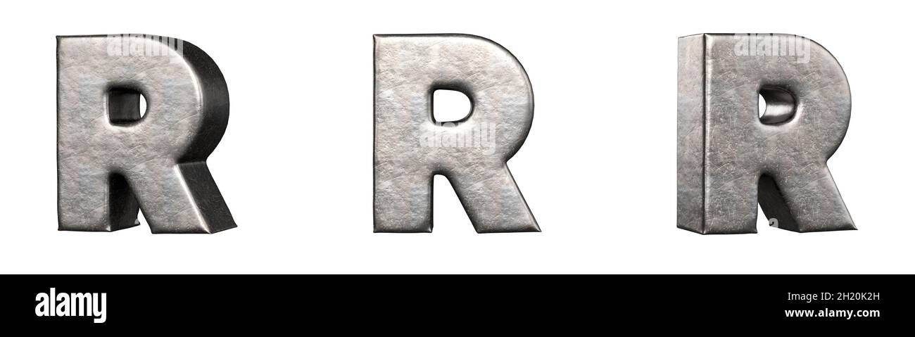 Letter R from a scratched iron letters collection. Isolated. 3D ...
