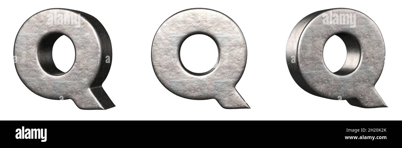 Letter Q from a scratched iron letters collection. Isolated. 3D ...