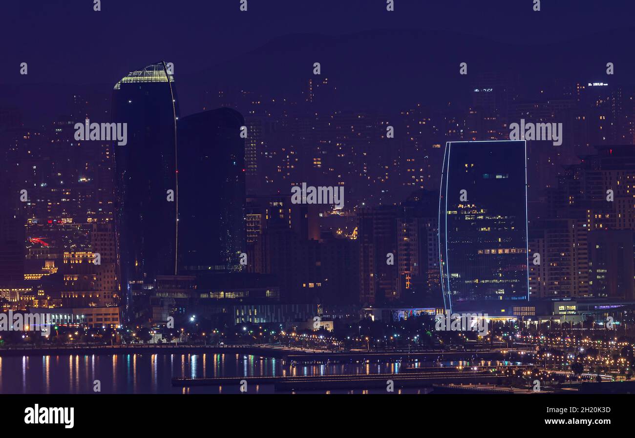 Panorama of Baku at sunset Stock Photo - Alamy