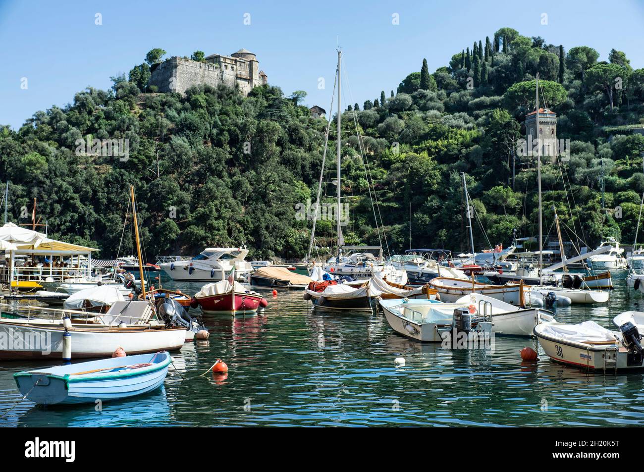 Castello Brown seen from the harbour of Portofino. Located at the ...