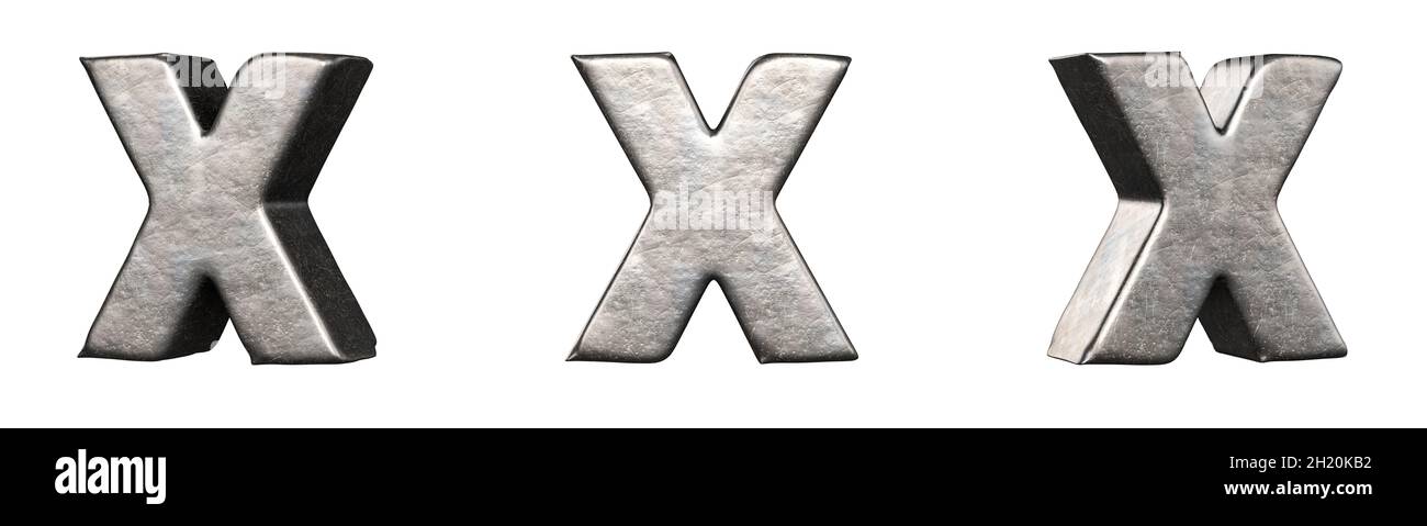 Letter X from a scratched iron letters collection. Isolated. 3D ...