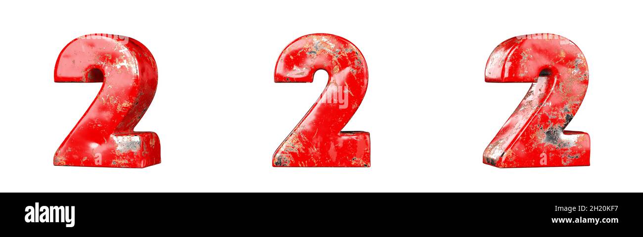 Number 2 (Two) from Red scratched metallic numbers collection set ...