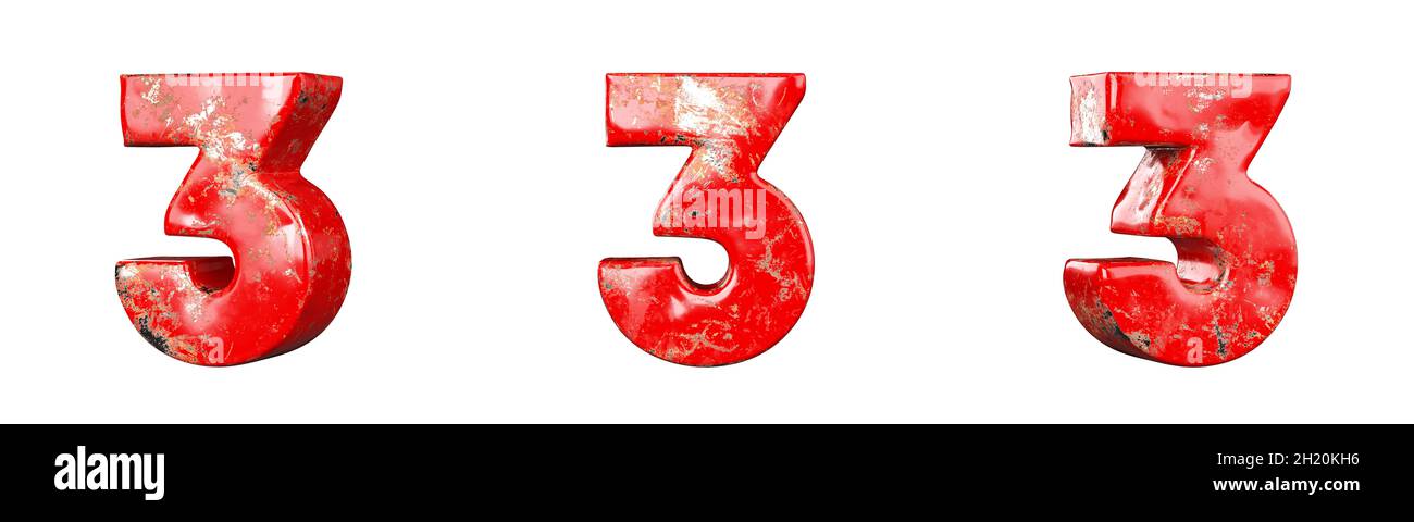 Number 3 (Three) from Red scratched metallic numbers collection set ...