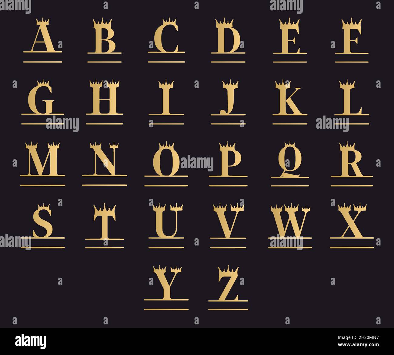 Set of letters in crowns, royal personalized monograms. Vector logo ...