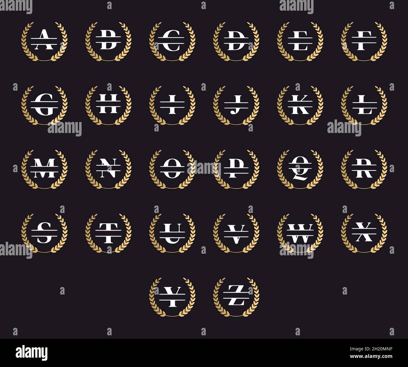 Set of elegant personalized monograms, letters in a laurel wreath ...