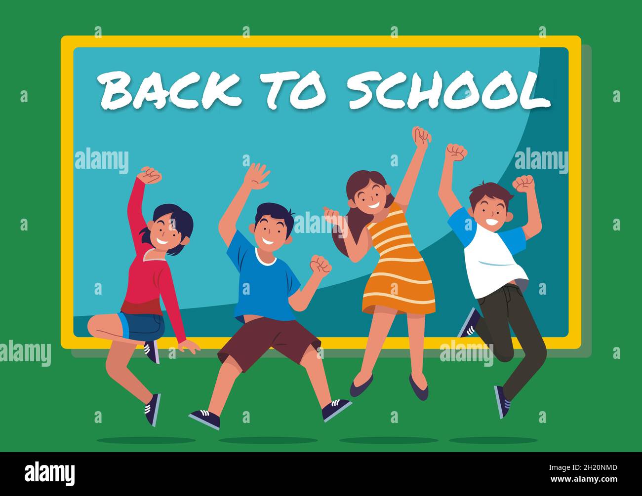 Colorful Back to school poster with young happy students - offline ...